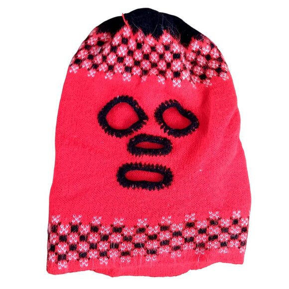 Vintage | Accessories | Vintage Creepy Red Knit Ski Mask Hat Cap 98s ...